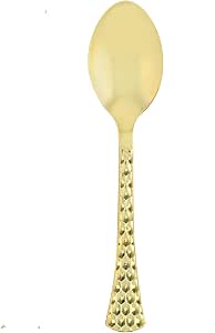 Amazon.com: EcoQuality Gold Hammered Disposable Plastic Table Spoon ...
