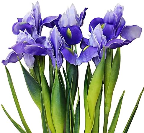 Amazon.com: Emivery 6 Pack Artificial Iris Flowers Real Touch Purple ...
