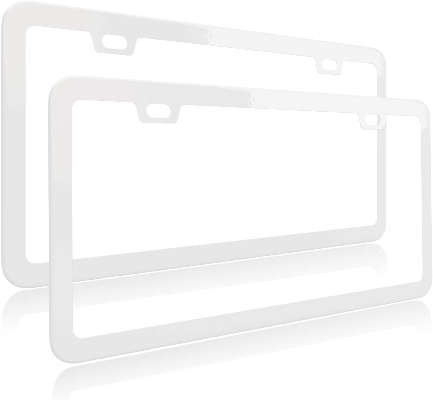Amazon.com: Deselen White License Plate Frame, Metal Thin Stainless Steel with 2 Holes Screw Cap ...