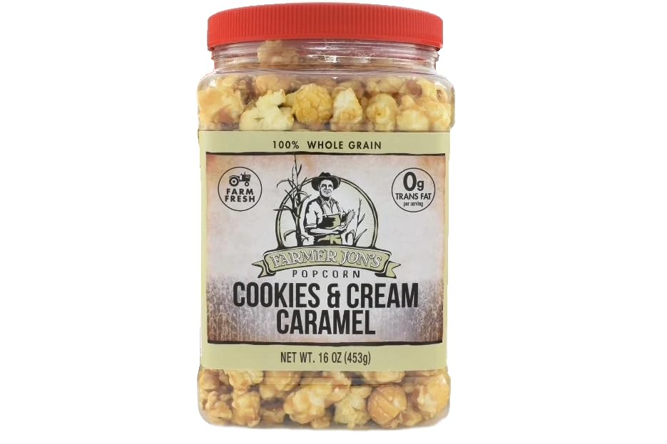 Amazon.com: Farmer Jon's Cookies & Cream Caramel Popcorn, 16oz Jar of ...