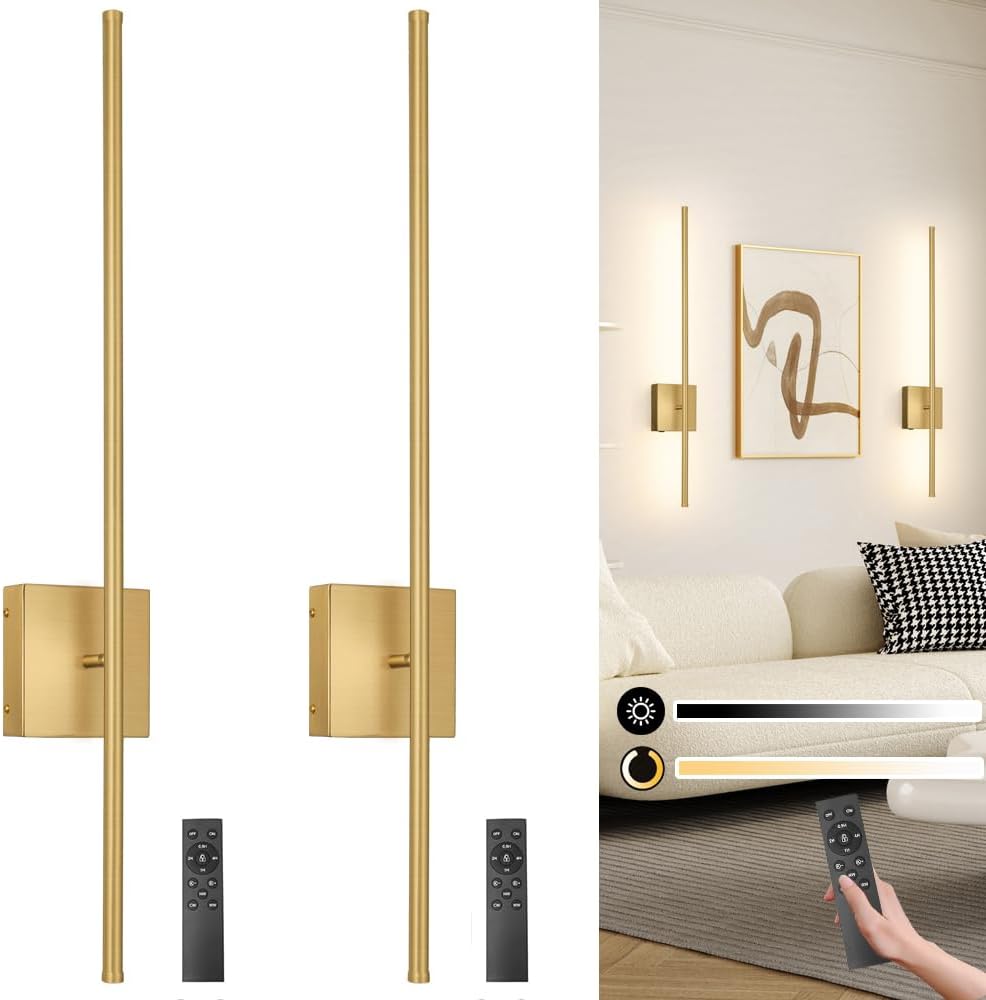 Ditoon 15000mAh Battery Operated Wall Sconce Set of 2, Brass USB ...