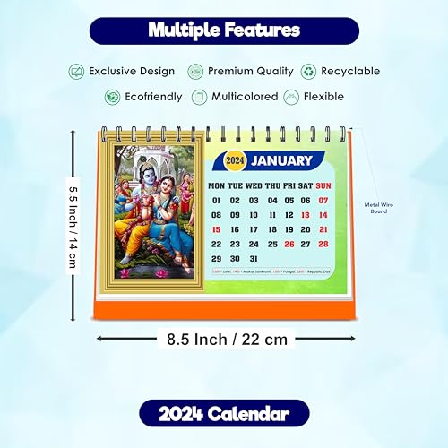 ESCAPER Lord Krishna Desk & Office Table Calendar 2024 Hindu God Radha ...