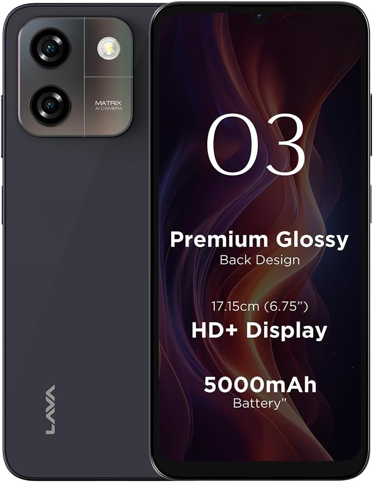 Lava O3 Pro (Glossy Black, 4 GB RAM, 128 GB Storage)| Bigger 6.56" HD+ Display | 50 MP AI Triple ...