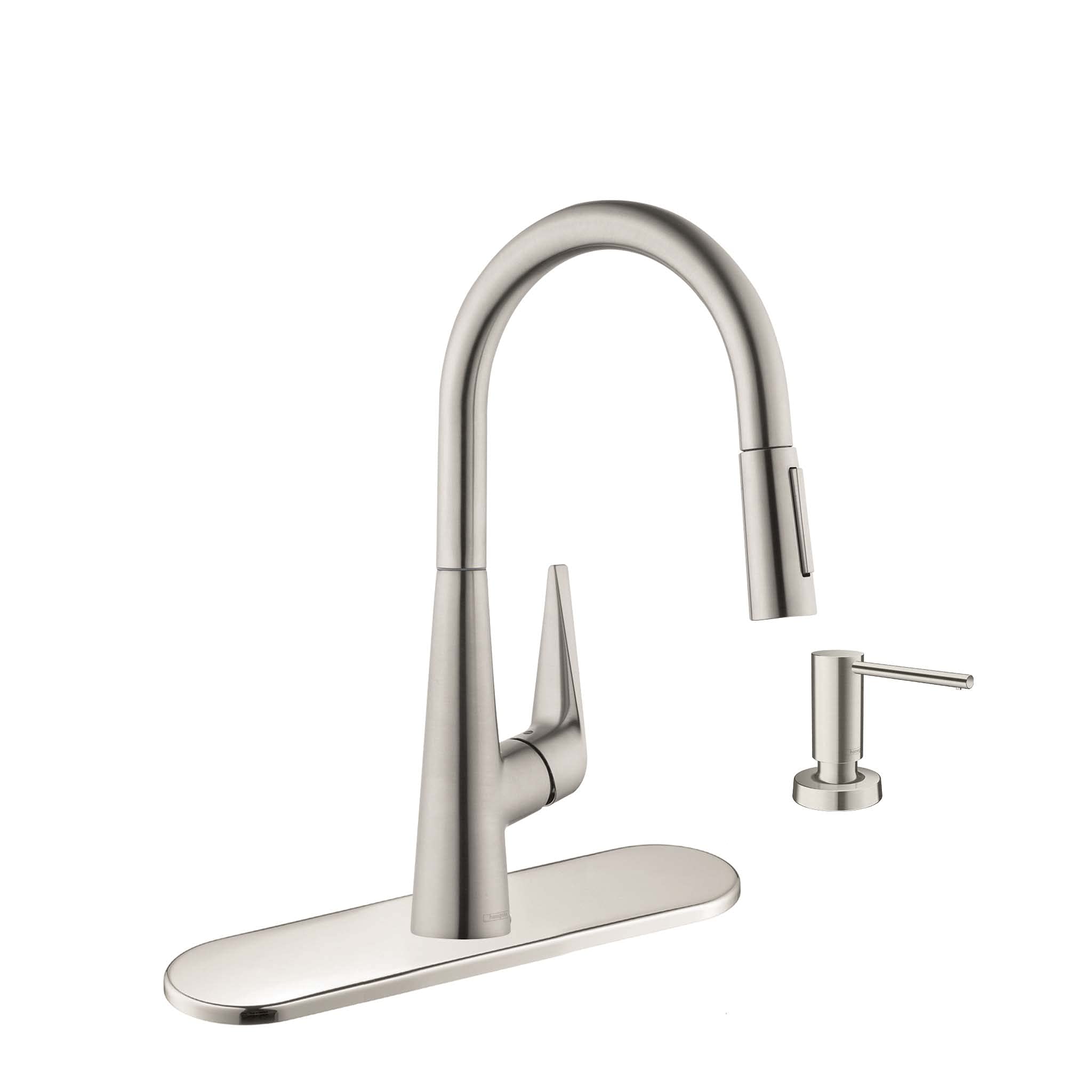 Talis S High Arc Steel Optic Kitchen Faucet + Soap Dispenser + Base ...
