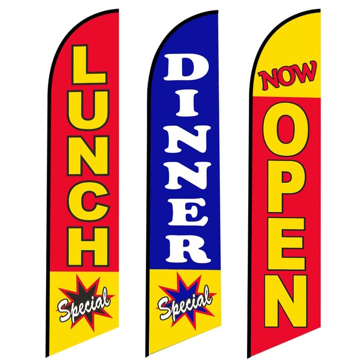 Amazon.com: 3 (three) Tall Windless Feather Flags of Lunch Special ...