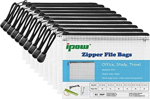 Umriox A3 Document Folder Extra Thick Zipper File Bags Mesh Zip Lock ...