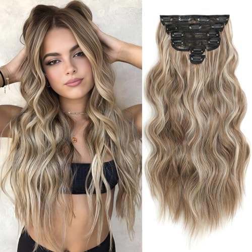 Amazon.com : Clip in Hair Extensions for Women, 6PCS Long Wavy Curly ...