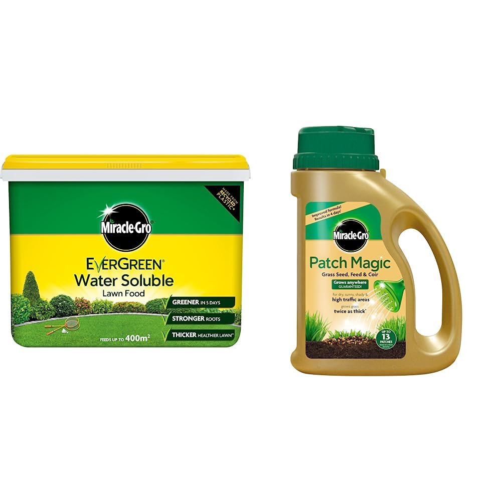 Miracle-Gro Water Soluble Lawn Food 2kg & Patch Magic Grass Seed, Feed ...