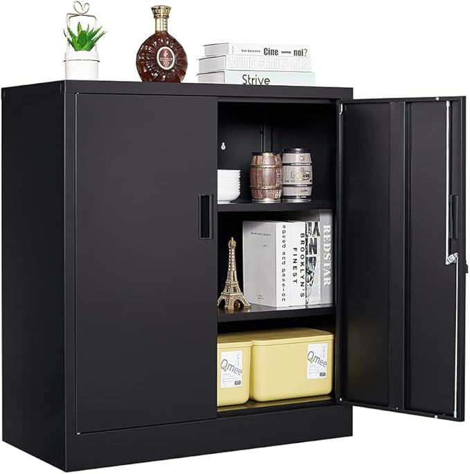 iCHENGGD Small Locking Cabinet,Metal Storage Cabinet with 2 Doors and 2 ...