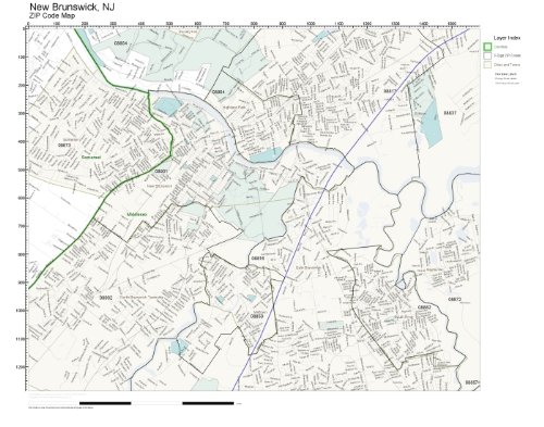 ZIP Code Wall Map of New Brunswick, NJ ZIP Code Map Not Laminated ...