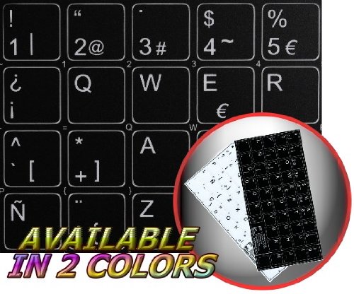 Amazon.com: SPANISH KEYBOARD STICKERS BLACK BACKGROUND (15x15 SIZE ...