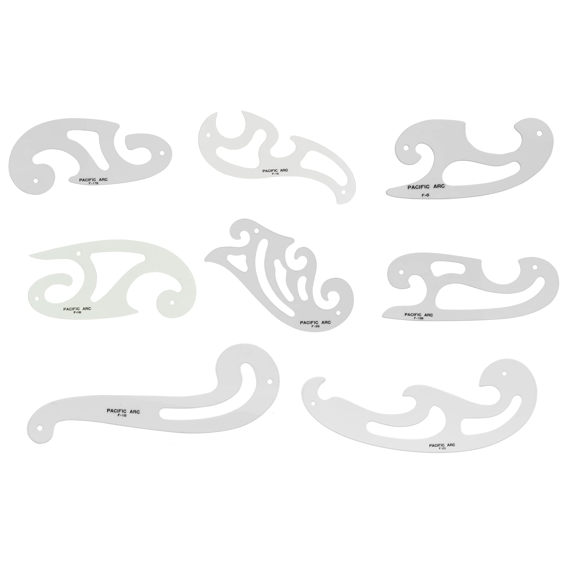 Amazon.com : Pacific Arc French Curve Set, 8 Shapes, Clear Curve Ruler ...