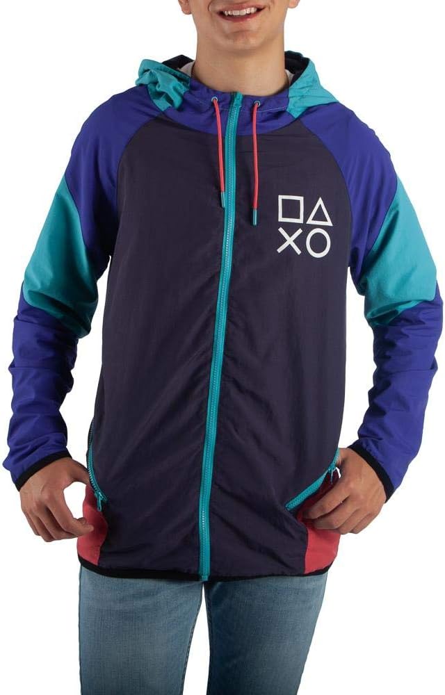 Playstation Color Block Mens Black Windbreaker Jacket, Large at Amazon ...
