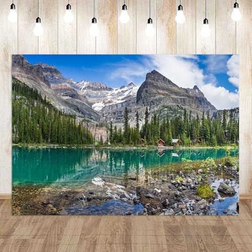Amazon.com : 7x5ft Mountain Lake Backdrop Forest Tree Blue Lake Sky ...