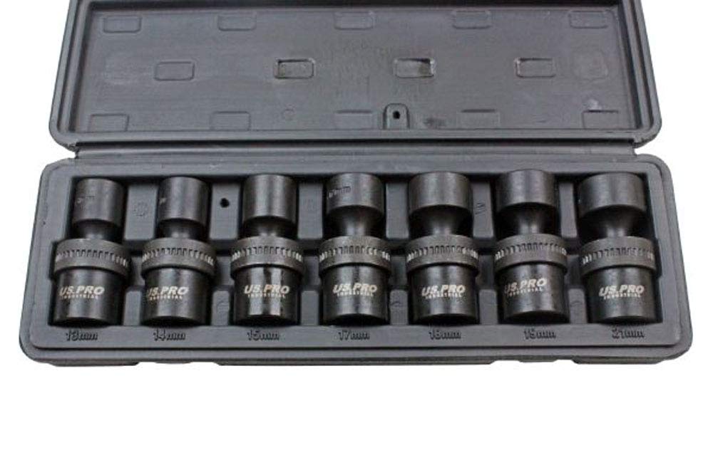 US PRO INDUSTRIAL 7 Piece 1/2" DR 6 Point Swivel Impact Shallow Sockets ...