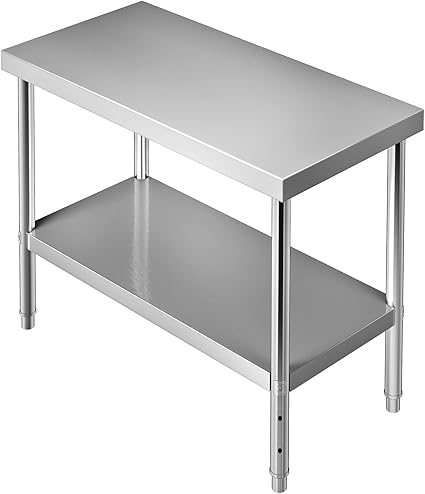VEVOR Stainless Steel Prep Table, 48 x 18 x 34 Inch, 550lbs Load ...