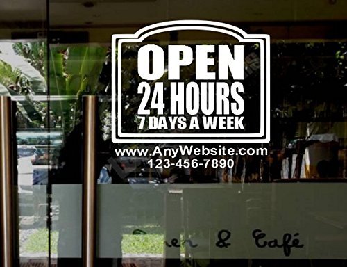 Amazon.com: StickerLoaf Brand 24 hours STORE HOURS NAME CUSTOM WINDOW ...
