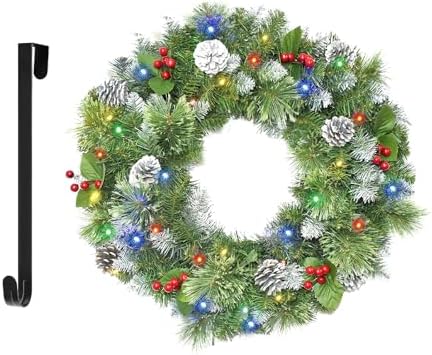 Amazon.com: Ceenna 8 Pcs Lighted Christmas Wreath 14 Inch Pre Lit ...
