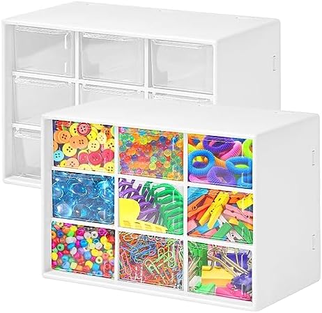 2Pcs Small Drawer Organiser, 9 Drawer Storage Containers Desktop Art ...
