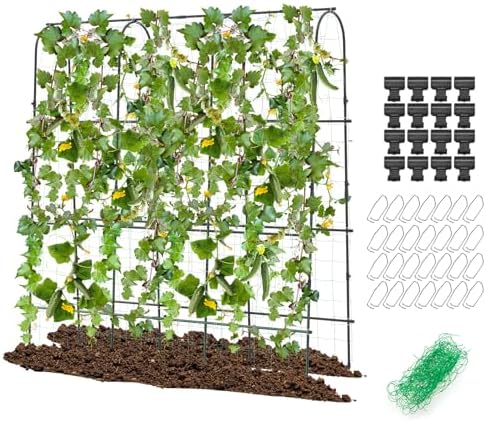 COSTWAY Cucumber Trellis Set, Adjustable Width, Trellis with Net ...