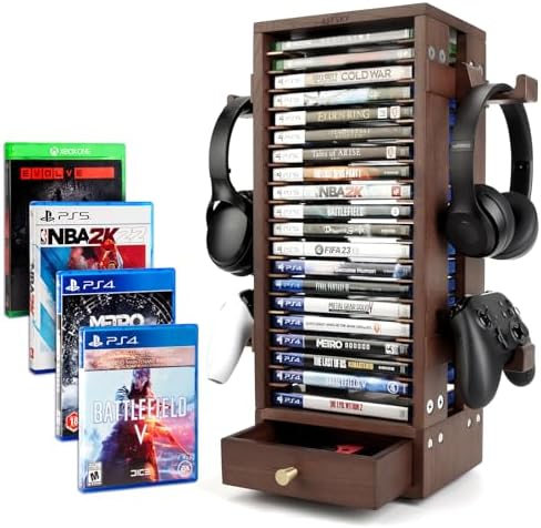 Amazon.com: ASFSKY Walnut Wood Game Storage Tower - 20 Games Video Game ...