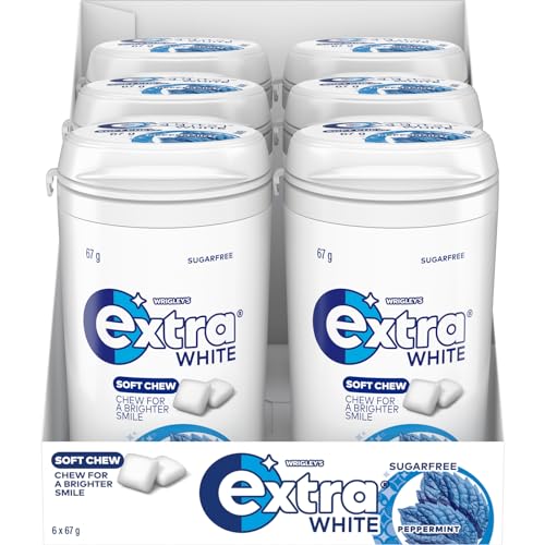 EXTRA WHITE PEPPERMINT, Sugar Free Chewing Gum, Soft Chew Bottle 67g ...