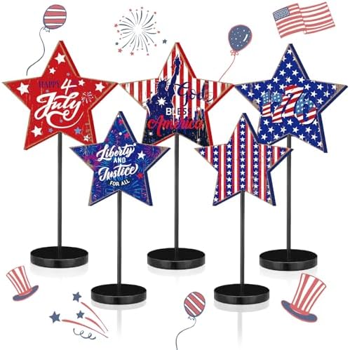 Amazon.com: Seeloowy 6 Pcs Patriotic Table Decor 4th of July Wooden ...