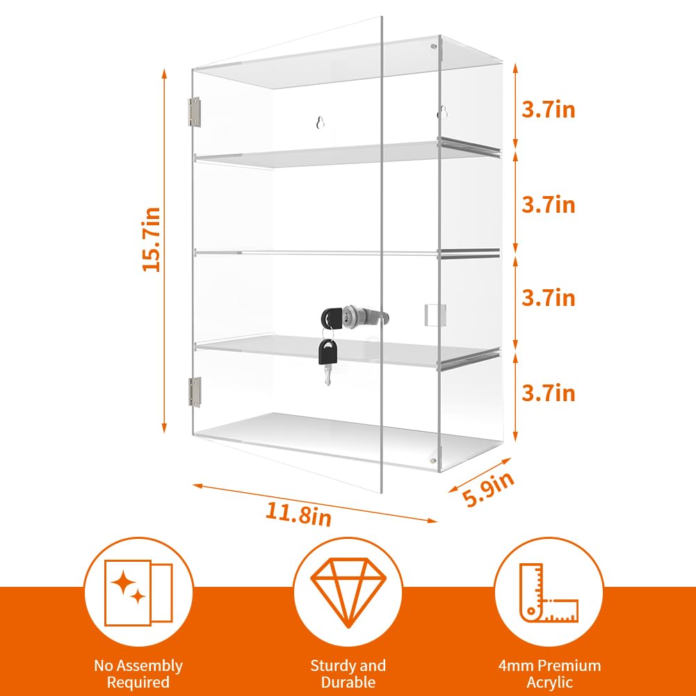 Clear Acrylic Countertop Display Case: 4-Tier Showcase with Lock Key ...