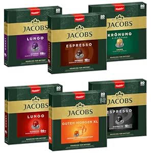 Jacobs Coffee Capsules Variety Box, 6 Types, 6 x 20 Drinks, Nespresso ...