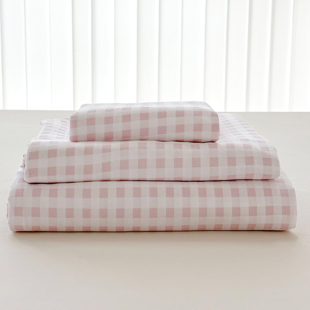 Amazon.com: NSNLGSGC Pink Gingham Twin Sheet Set, Soft Brushed ...