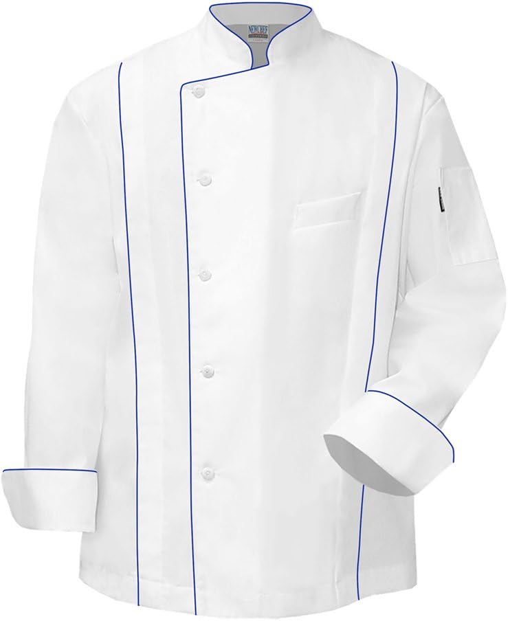 Amazon.com: Newchef Fashion Master Chef Coat White with Royal Blue Trim ...