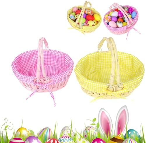 Amazon.com : Hushee 3 Pack Willow Easter Basket with Folding Handle ...