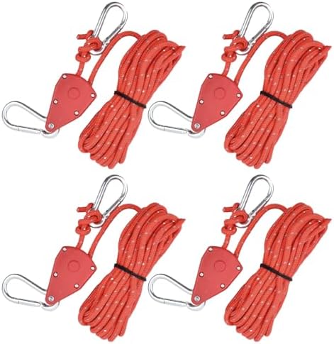 4pcs Reflective Tent Guy Ropes, 4mm Tent Camping Cord with Pulley ...