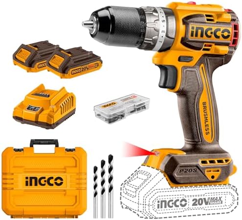 INGCO Cordless Drill Machine Kit, 20V Lithium-Ion Drill Machine,0.8 ...