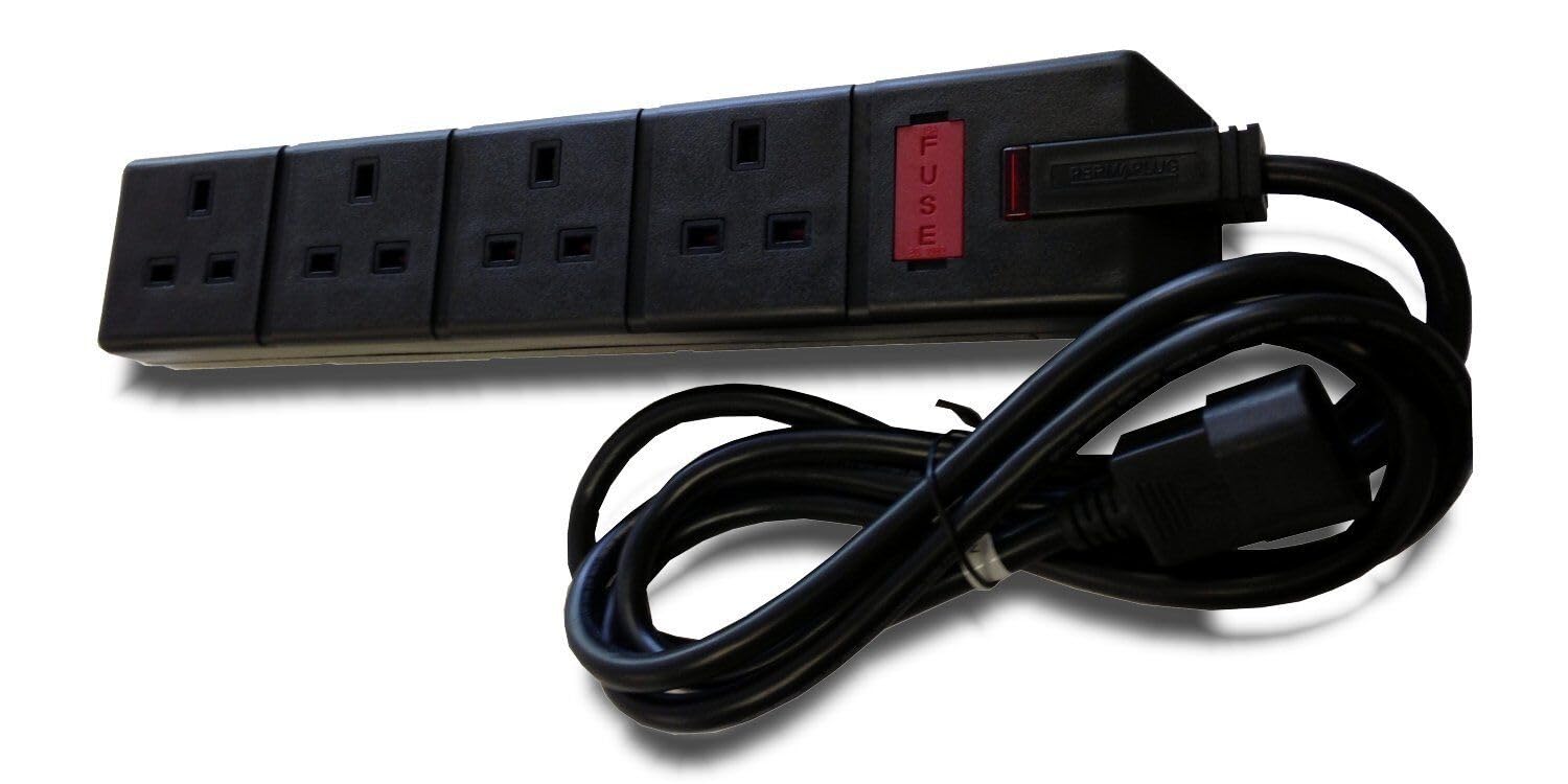 Plusysee UPS Output Connector. IEC to 4way Fused UK Gang Socket. Black ...