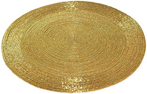 Buy SIMPI HOME DECOR Decorative Handmade Beaded Round Gold Placemat ...