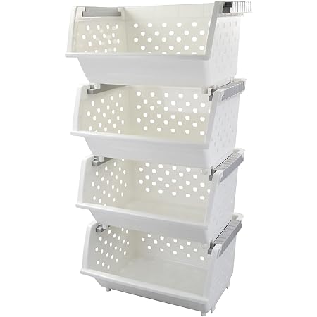 Amazon.com: Yesdate 4-Pack Plastic Stackable Storage Basket Organizer ...