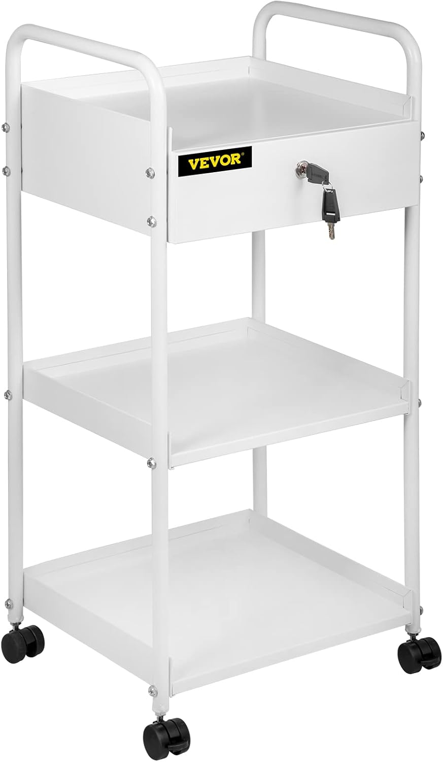 VEVOR Lab Cart, 3 Tiers Lab Trolley, Steel Lab Utility Cart, 360 ...