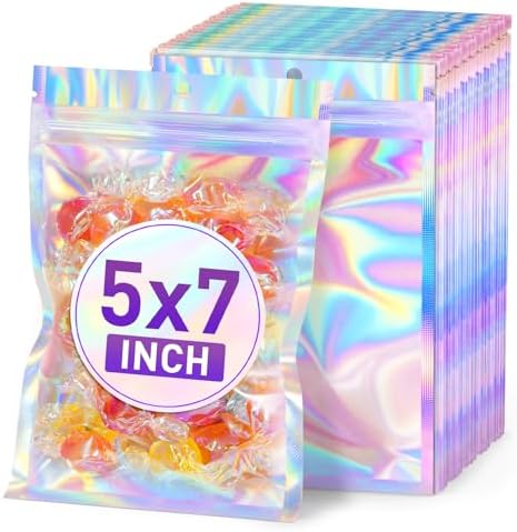 Amazon.com: ANZNKU Holographic Bags 5x7 Mylar Bags Resealable 50PCS ...