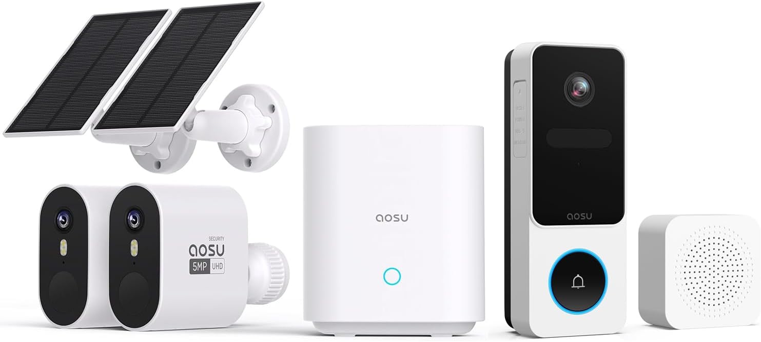 Amazon.com : AOSU 5MP SolarCam Max System 2-Cam-Kit + 2K Doorbell ...