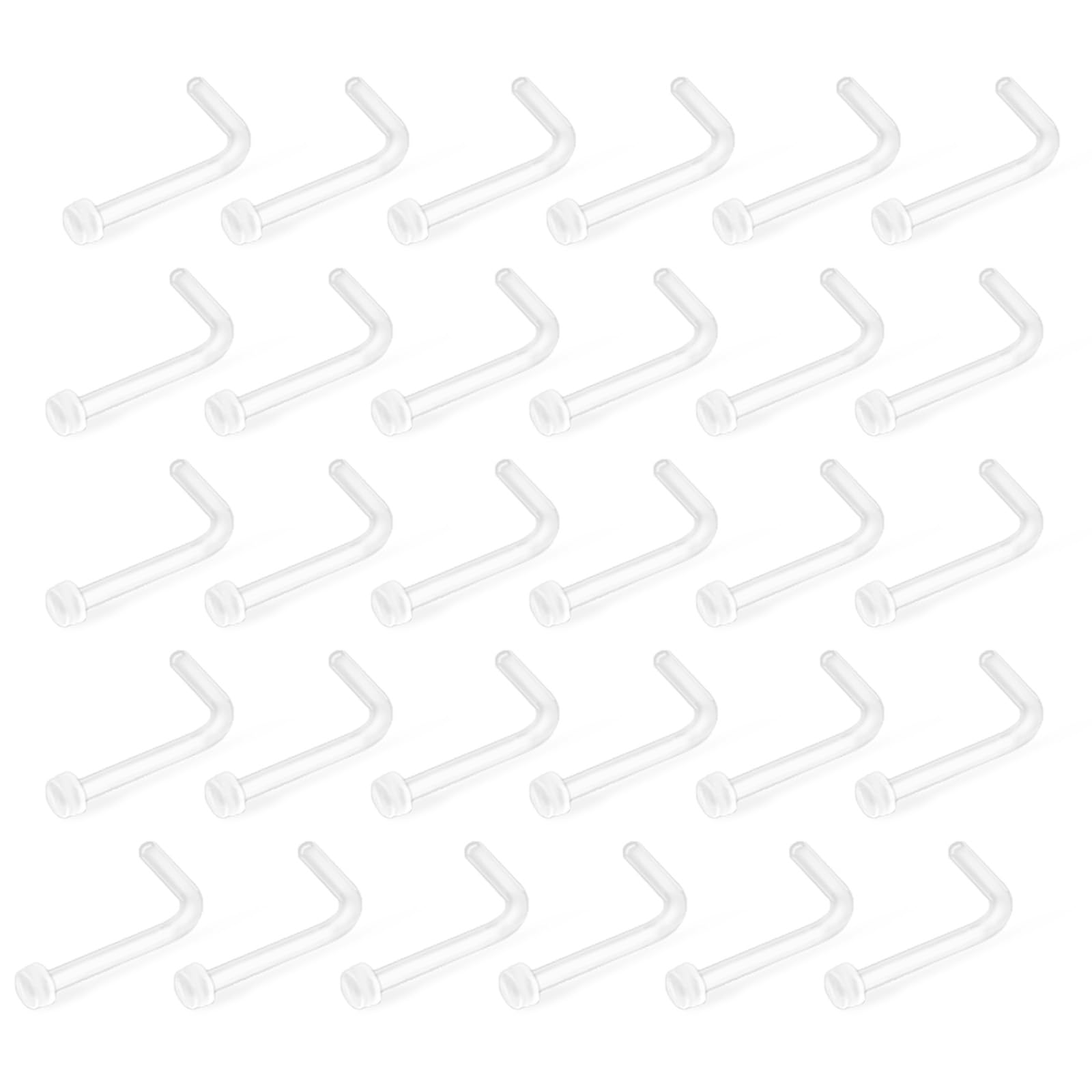 Lusofie 30Pcs Clear Nose Stud 20G L Shape Nose Stud Piercing Retainers ...