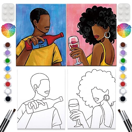 Amazon.com: VALLSIP 2 Pack Paint and Sip Canvas Painting Kit Pre Drawn Canvas for Painting for ...