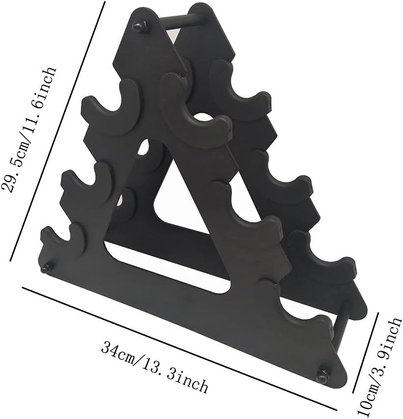 3 Tier Black Triangle Metal Dumbbell Rack, Compact Dumbbell Bracket ...