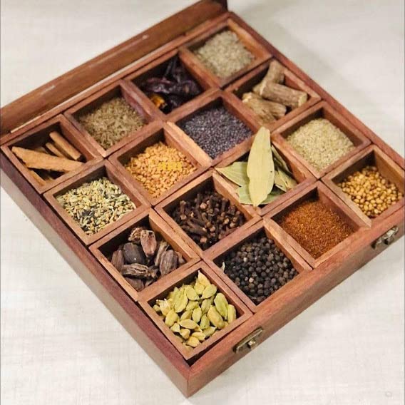Buy Handmade Spice Box with 16 Containers & Spoon in Sheesham Wood ...