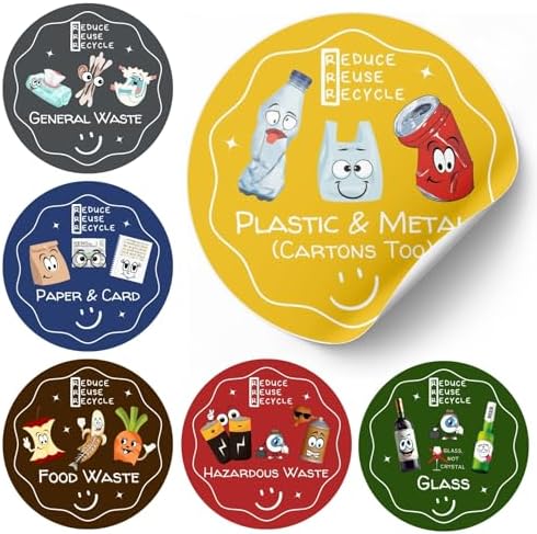 Galatians® Pack of 6 Bin Stickers Recycling and General Waste | Ø10cm ...