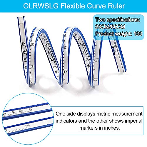 OLRWSLG 2 Pieces Flexible Curve Ruler Double-Sided Ruler Flexible ...