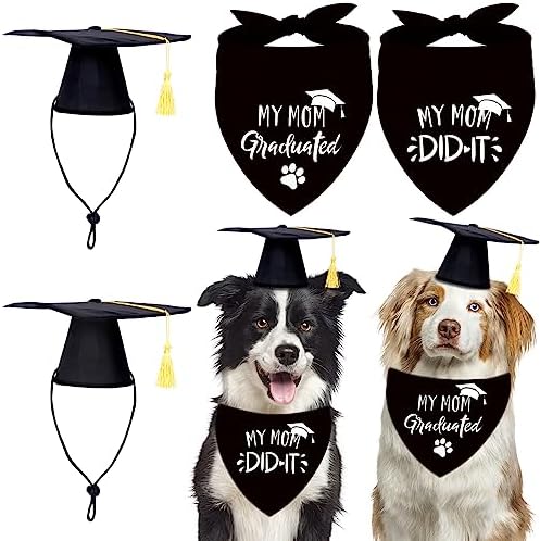 Amazon.com : Whaline 4Pcs Graduation Dog Cap and Bandana Set Black ...