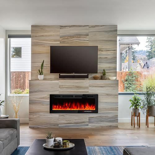 BOSSIN 50 inch Electric Fireplace Recessed and Wall Mounted, Ultra-Thin ...