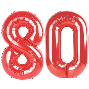 Red Number 80 Balloon 40 inch, 80 Number Balloons, 80th Red Birthday ...