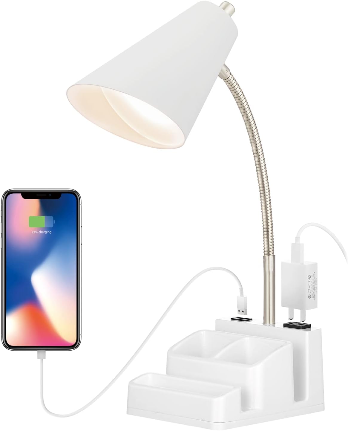 ONEXT LED Desk Lamp with 1 USB Charging Port and 1 AC Outlet, Organizer ...